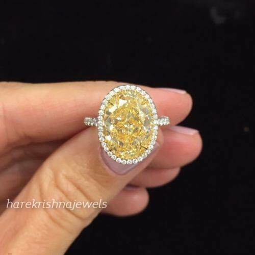 3.50CT Oval Lab Created Yellow Diamond Engagement Halo Ring 14K 2-Tone ...