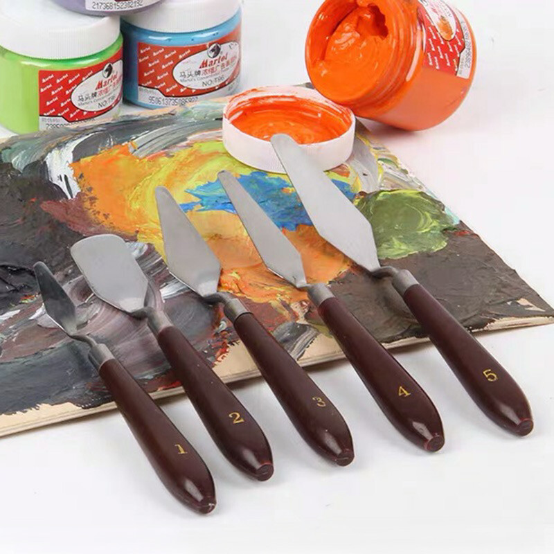 5Pcs Paint Spatula Set Stainless Steel Artist Palette Knife Oil ...