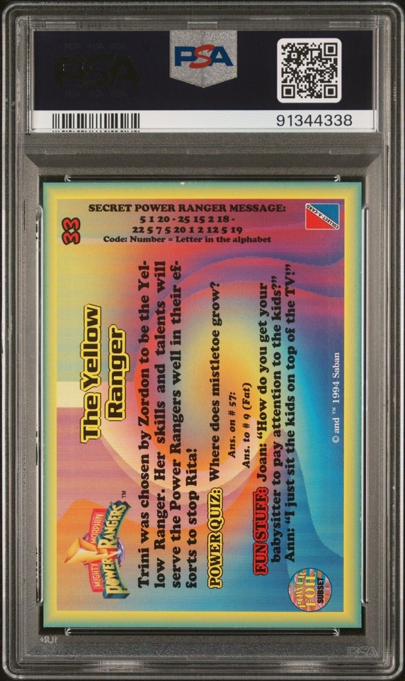 1994 Power Rangers Series 1 Power Foil Card #33 The Yellow Ranger PSA 7 ...