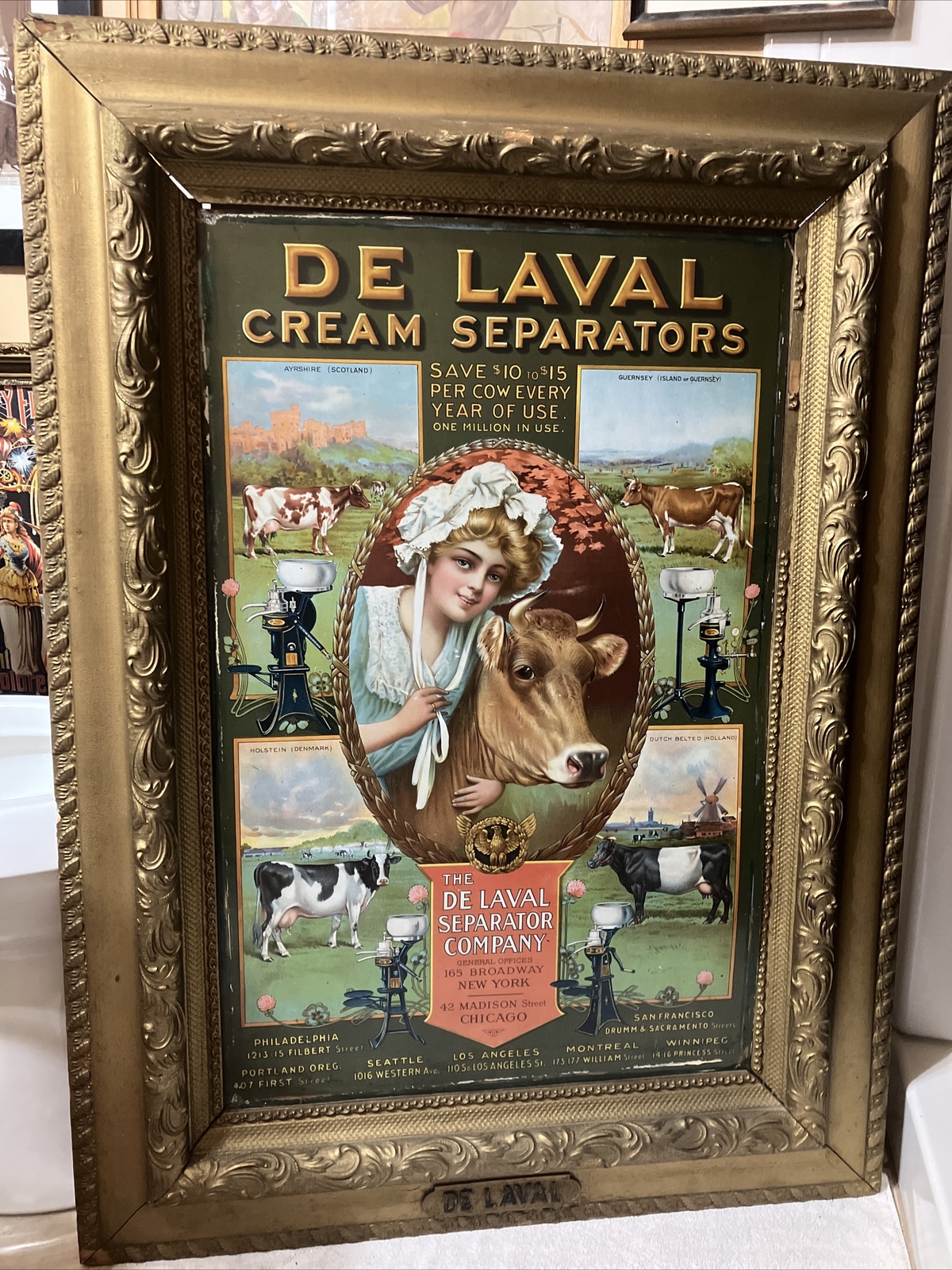De Laval Cream Separators 1909 Tin Advertising Sign W Original Frame ...