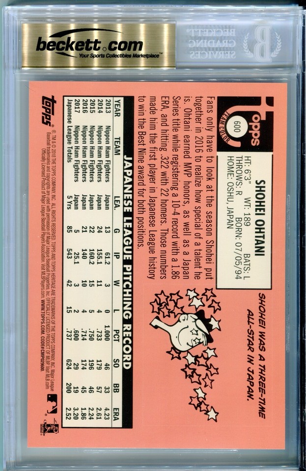 SHOHEI OHTANI 2018 Topps Heritage Color Swap Gold #/10 5x7 rookie BGS 9 ...
