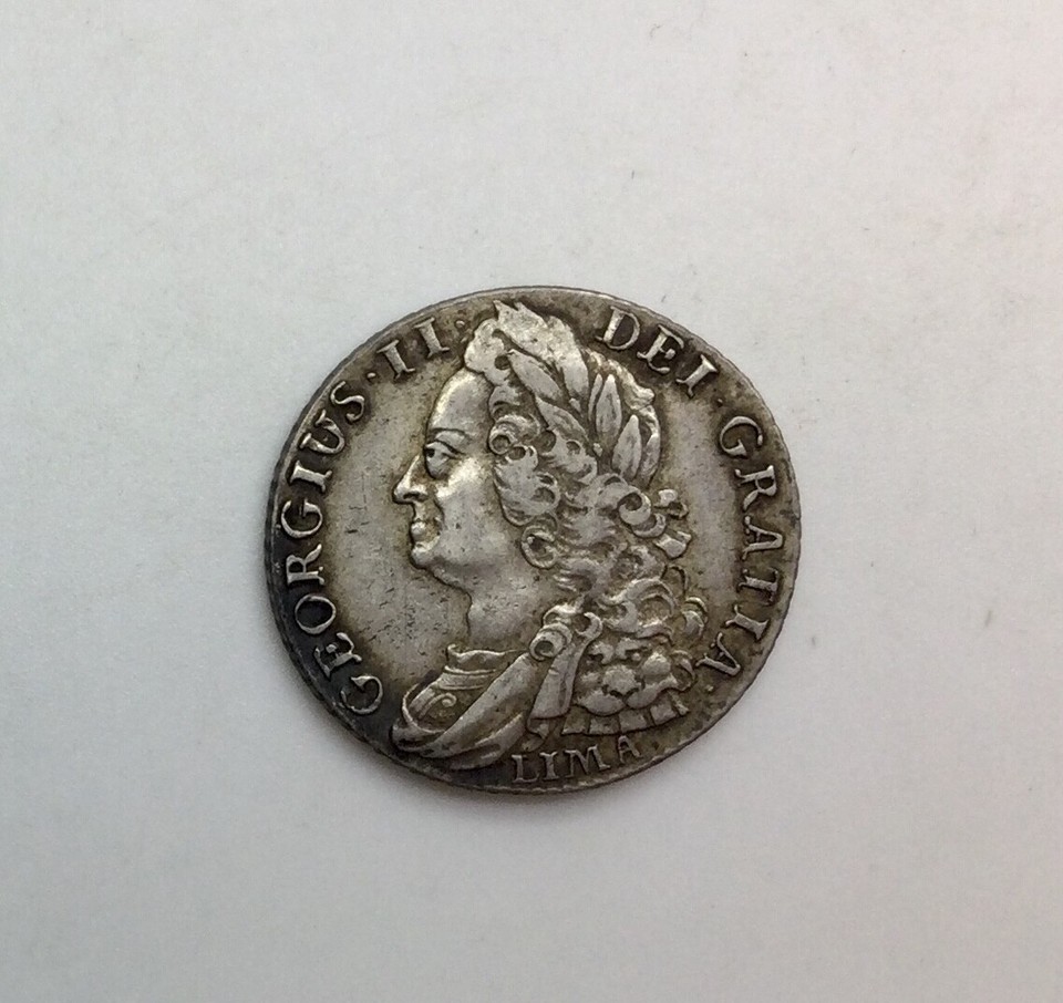 Great Britain 1745 George II Shilling KM#583.2 Very Sharp Devices nice ...