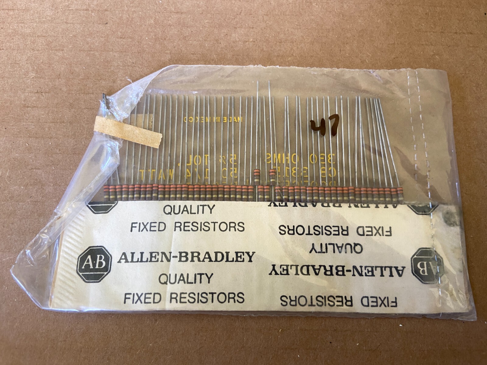47 NOS Allen Bradley 330 ohm 1/4 watt 1/4W 5% Carbon Comp Resistors ...