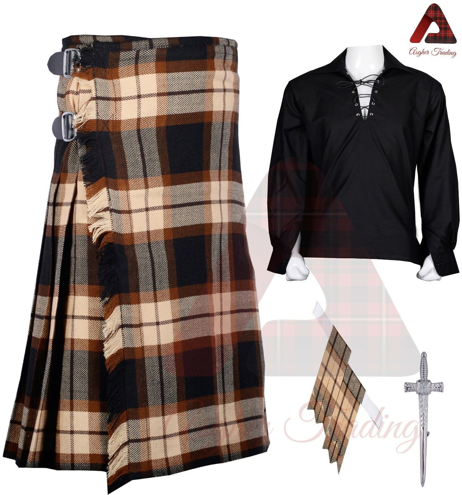 Scottish traditional 8 Yard KILTS With Ghillie Shirt - Kilt flashes ...