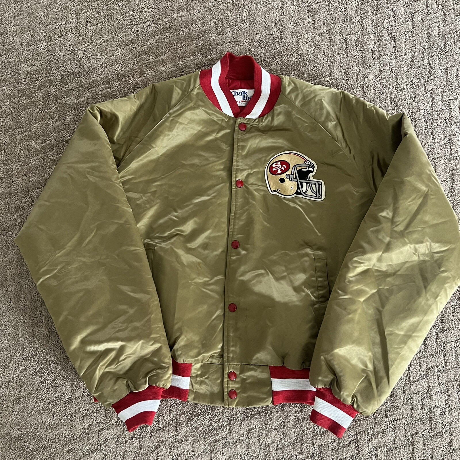 Vtg San Francisco 49ers Men Bomber Jacket Sz XL Forty Niners Gold Satin ...