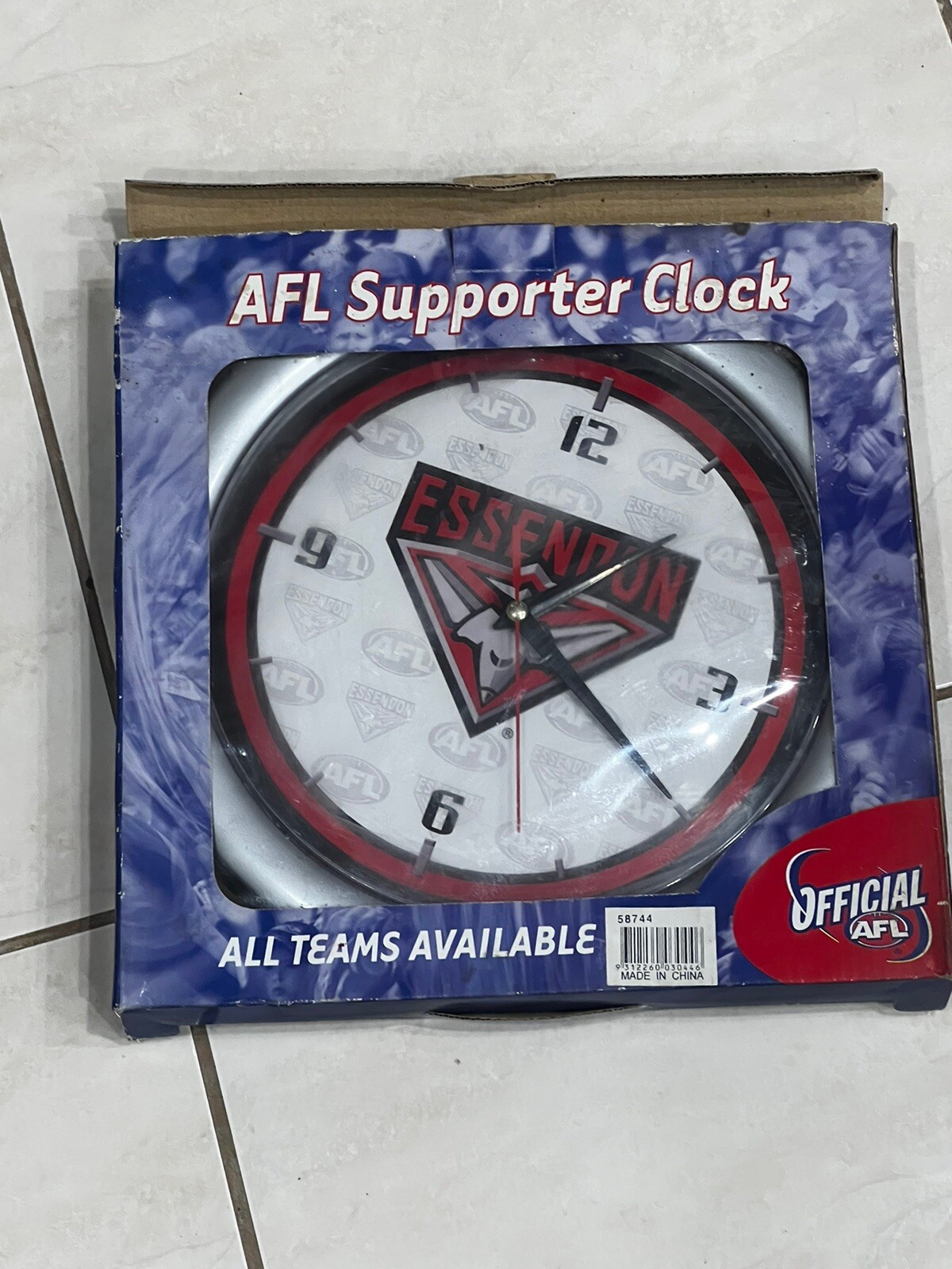 Essendon Bombers AFL Supporter Clock Wall Clock Battery Operated Pro ...