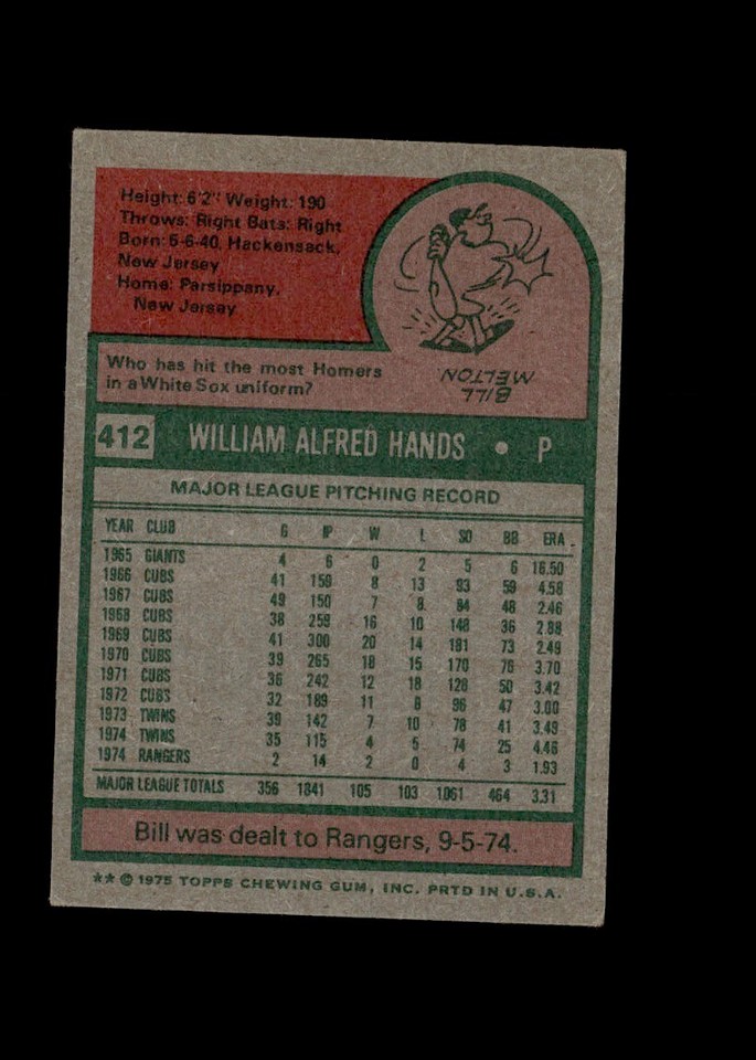 Bill Hands 1975 Topps Rangers authentic autographed card | eBay