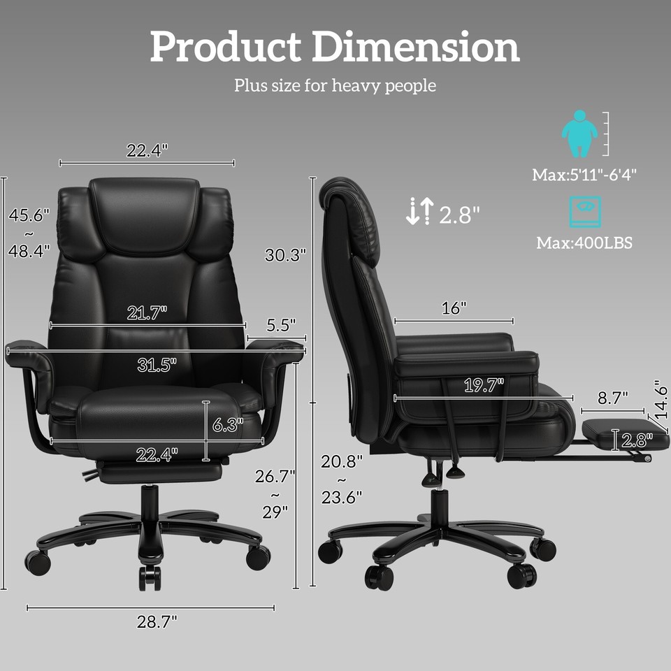 Big and Tall Office Chair Reclining Computer Desk Chair with Footrest ...
