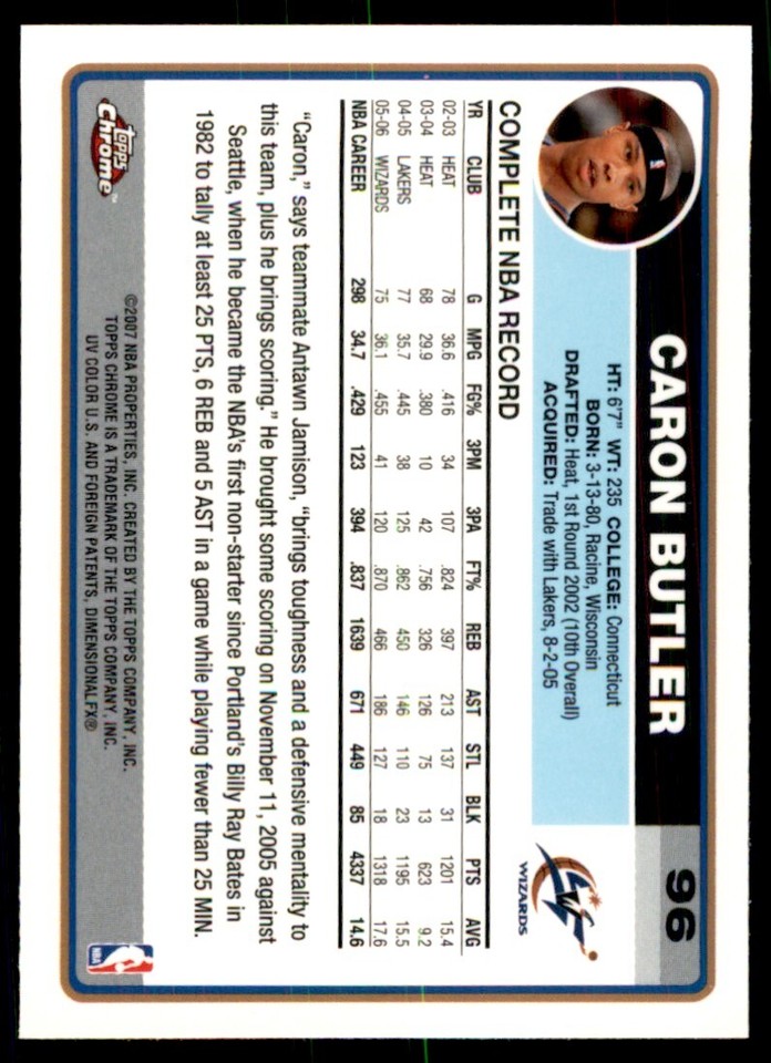 2006-07 Topps Chrome Caron Butler A Basketball Cards #96 | eBay