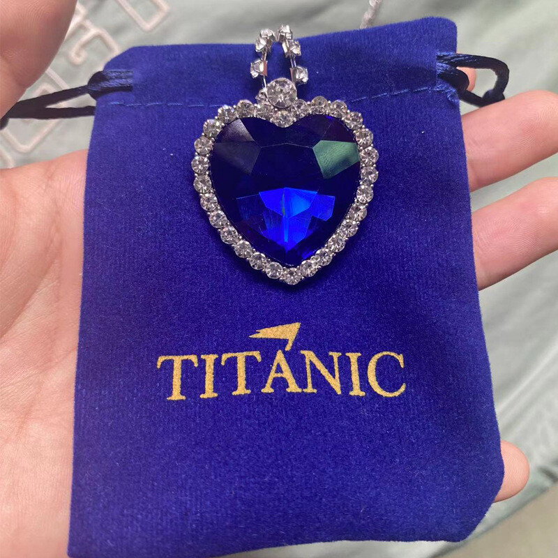 Titanic Heart of The Ocean Royal Blue Big Crystal Pendant Necklace 18 ...