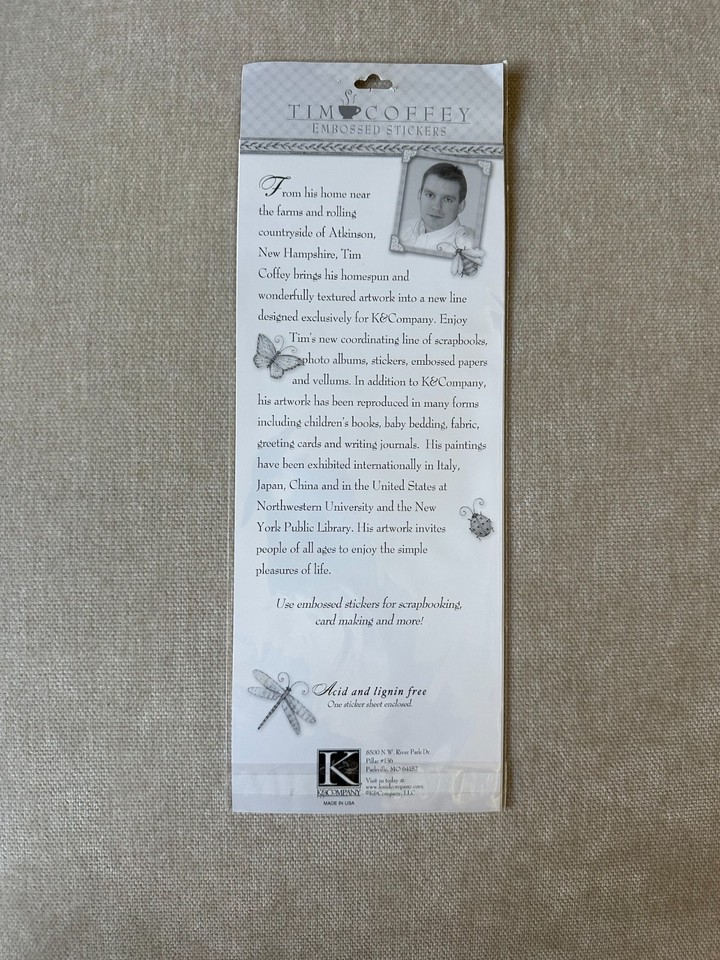 K&COMPANY STICKERS TIM COFFEY EMBOSSED BUTTERFLY stickers NEW unopened ...