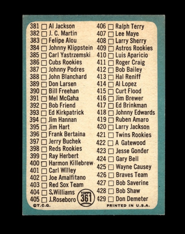 1965 Topps Set-Break #361 Checklist 5 EX-EXMINT *GMCARDS* | eBay
