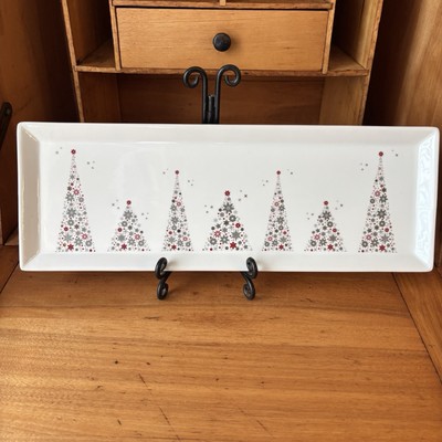 Food Network HOLIDAY TREE 15" Porcelain Platter Red Silver Christmas ...