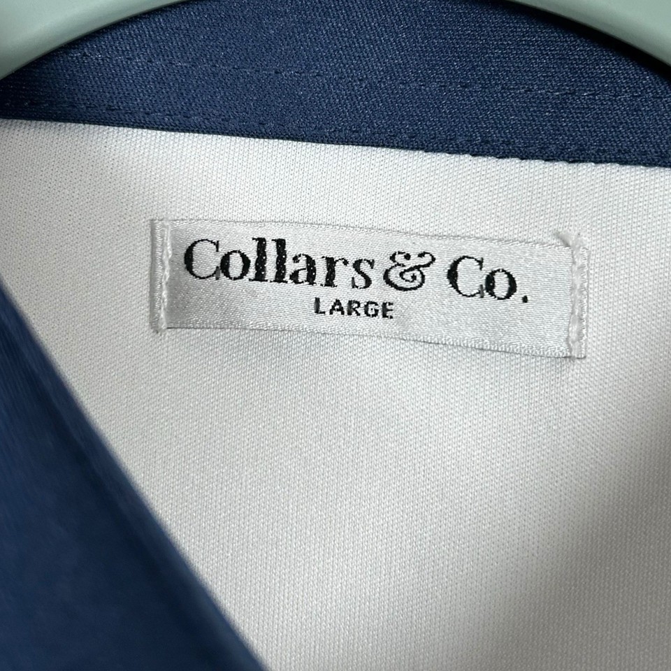 Collars & Co Polo Shirt Mens L White Navy Blue Preppy Dress Collar ...