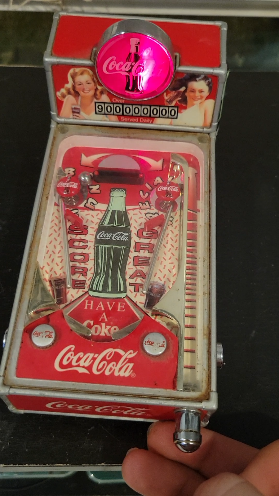 Coca-Cola Red & Silver Pinball Machine 1998 Musical Bank Vintage ...