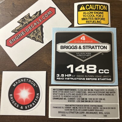 Briggs & Stratton Engine 3.5-hp 148cc 1986-91 Shroud Labels Decals set ...