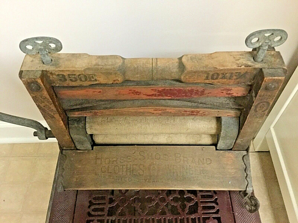 ANTIQUE WOODEN CLOTHES WRINGER EMPIRE AMERICAN WRINGER CO HORSESHOE ...