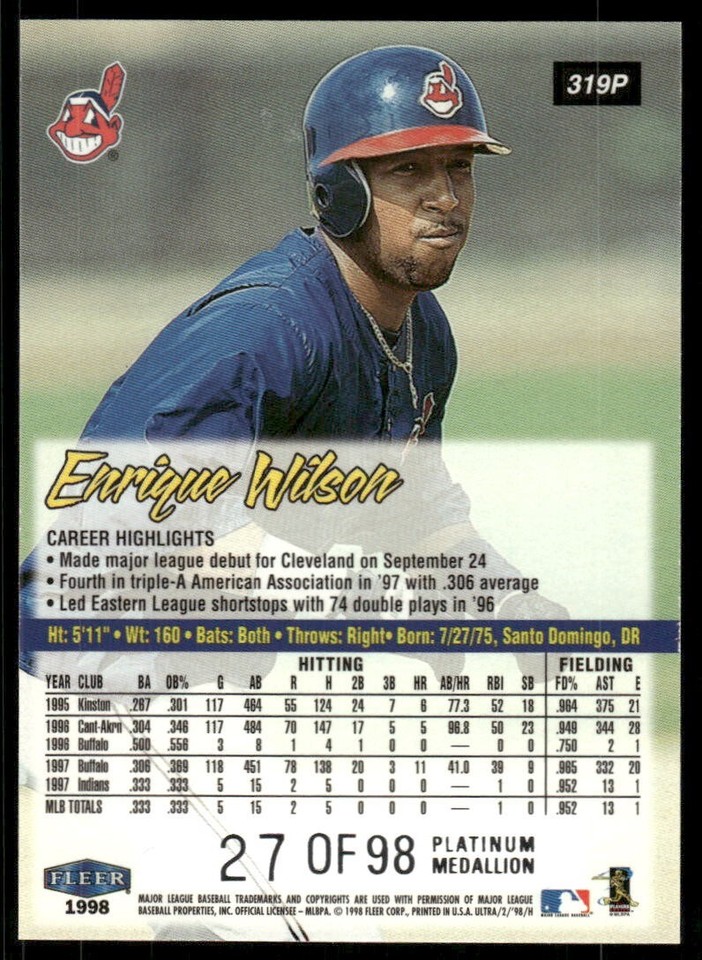 1998 Ultra Platinum Medallion #319P Enrique Wilson - 27/98 | eBay