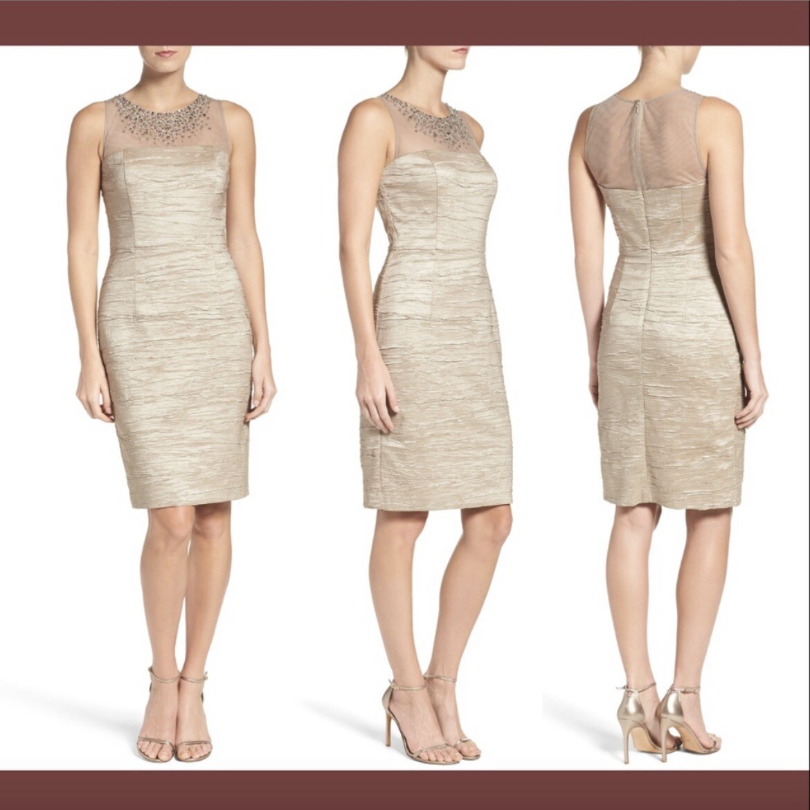Eliza J Jewel Embellished Illusion Metallic Sheath Sl… - Gem