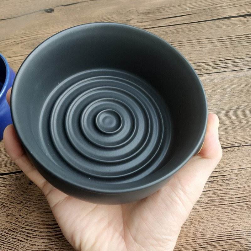 Ceramic Shaving Bowl mug with Soap Lather-Building Ridges Blue / black ...