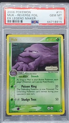 PSA 10 GEM MINT Muk Reverse Holo ex Legend Maker Pokemon Card 11/92 GU1 ...
