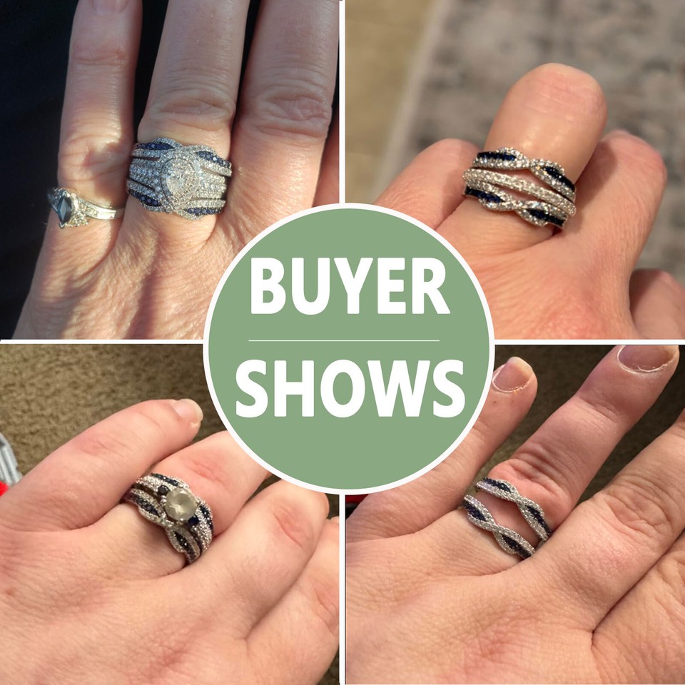 Blue Sapphire White CZ Wedding Band for Women Ring Guards Enhancers ...