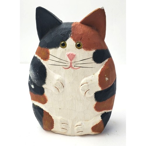 James Haddon Folk Art Wooden Calico Cat Hand Carved 6" Signed | eBay