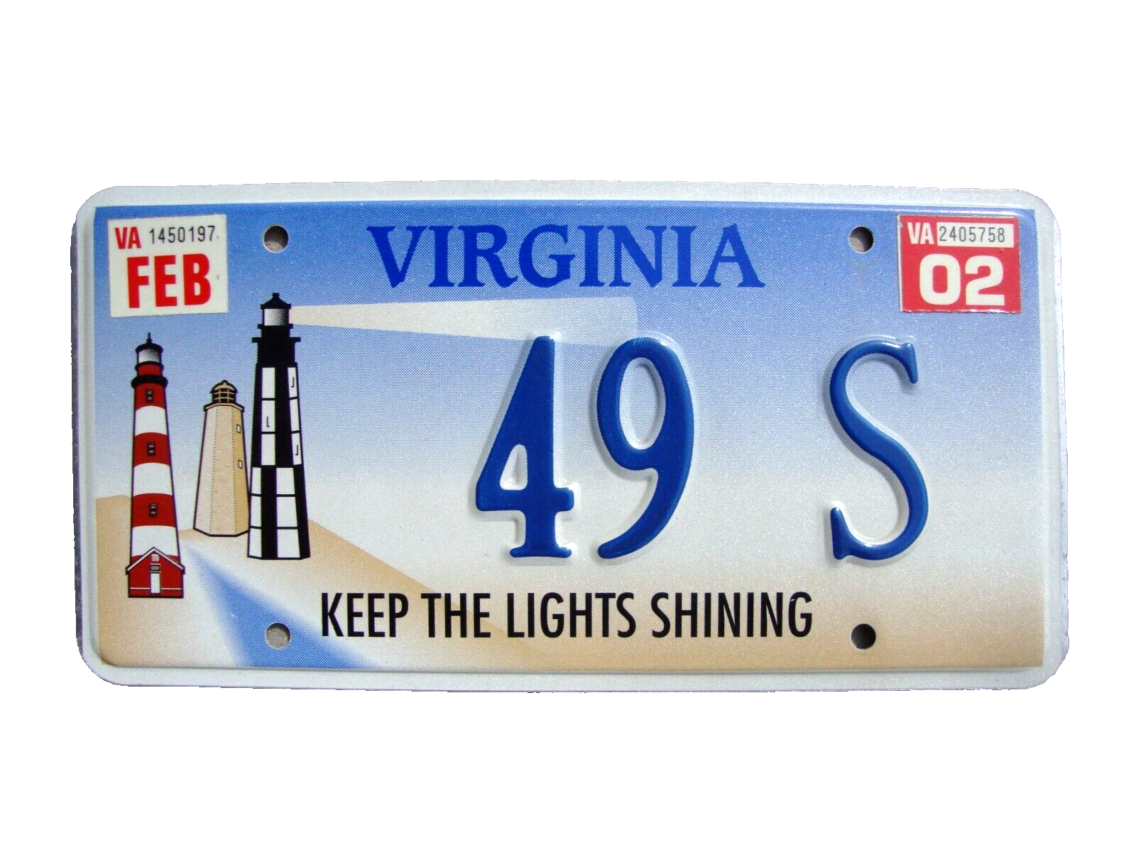 2002 Virginia Keep The Lights Shining Passenger License Plate Very Nice ...