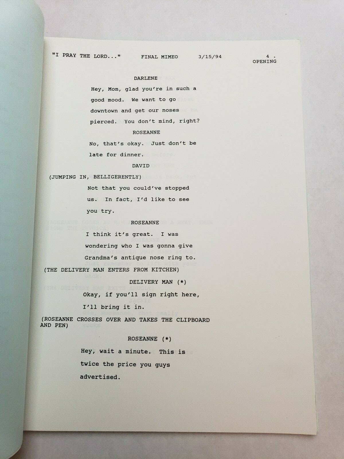 ROSEANNE / Kevin Abbott 1994 TV Script, 'I | Grelly USA