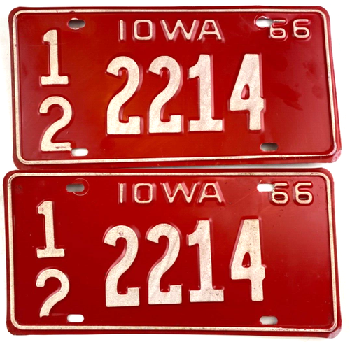 Iowa 1966 Old License Plate Auto Set Butler Co 12 2214 Man Cave Decor ...