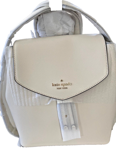 Kate Spade Lizzie Saffiano Leather Medium Flap Backpack in Parchment | eBay