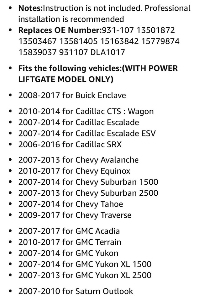 Rear Power Liftgate Latch And Lock Actuator Assembly For Chevy/GM See ...