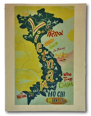 Vintage Vietnam War Poster Old Map of Vietnam Famous Places Saigon to ...