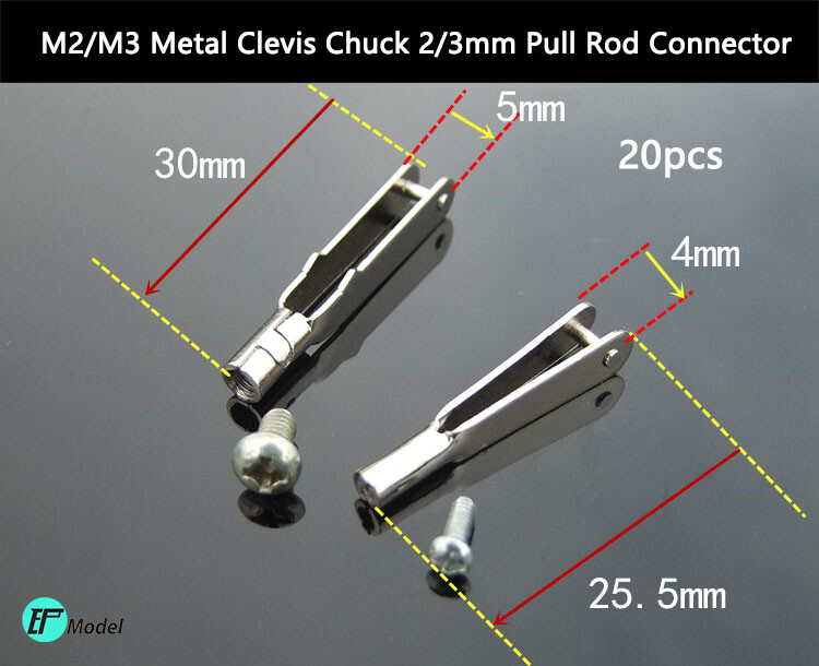 20pcs M2/M3 Metal Clevis Chuck 2/3mm Pull Rod Connector for RC Ship or ...