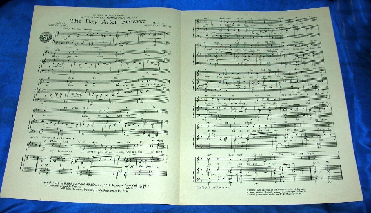 VTG 1944 SHEET MUSIC, BING CROSBY The Day After Forever GOING MY WAY | eBay