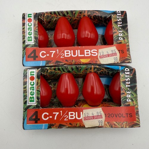 Vintage Beacon C-7 1/2 Christmas Light Bulbs Red 120 Volts 8 Bulbs ...
