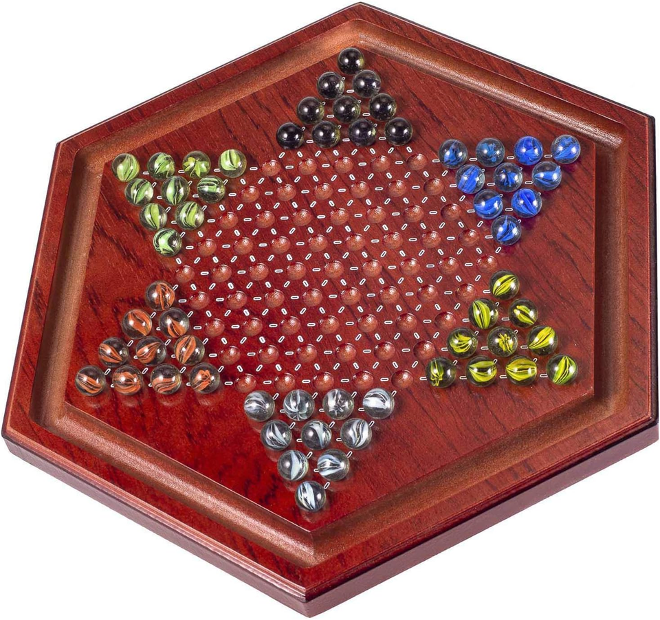 13.6 Inches Wooden Chinese Checkers Board Game Set with 60 Colorful ...