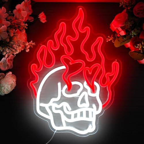 Skull Neon Signs for Bedroom Dimmable Neon Halloween Sign Skull A ...