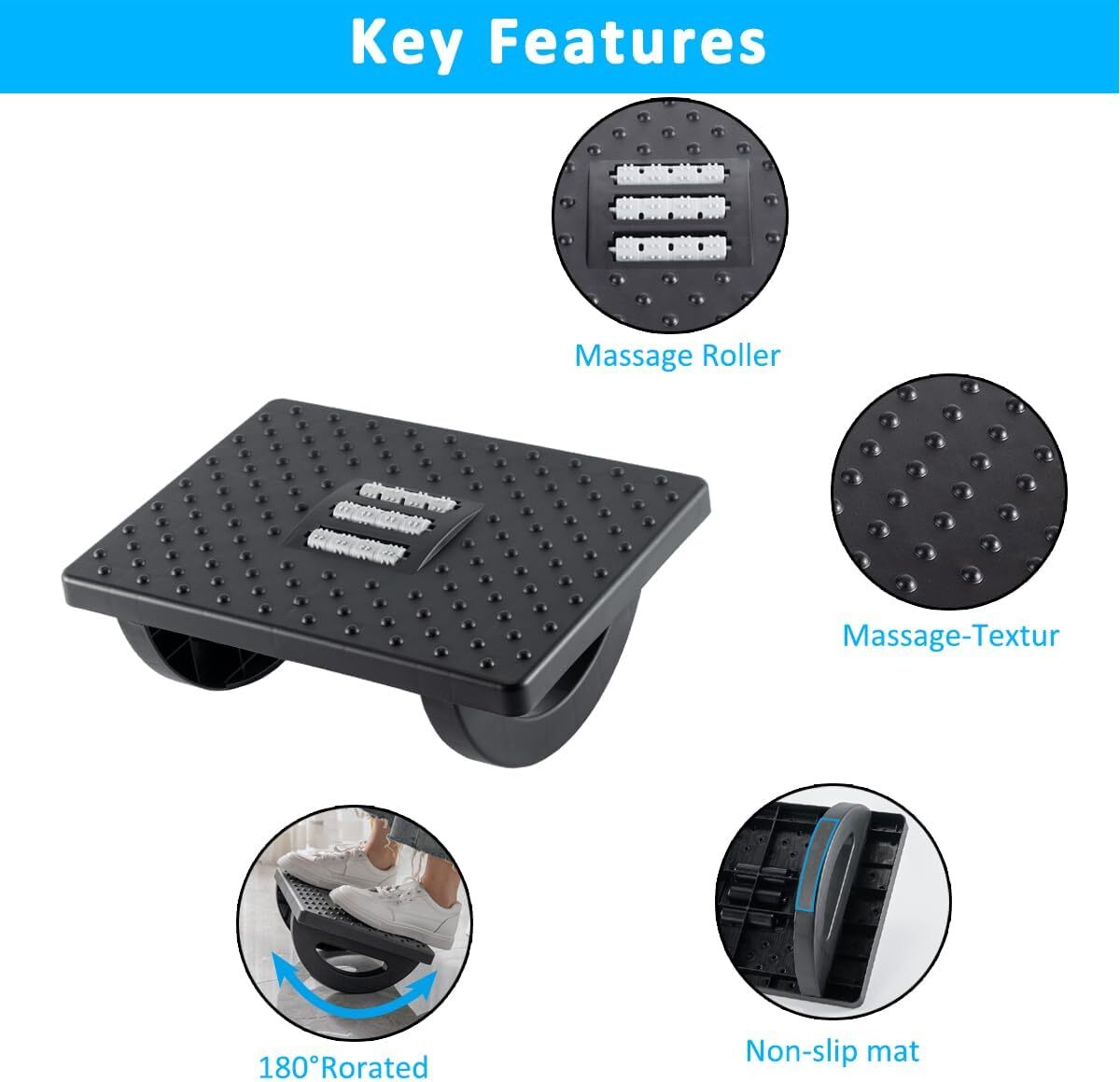 Foot Rest Under Desk Office Footrest Leg Rest Ergonomic with massage ...