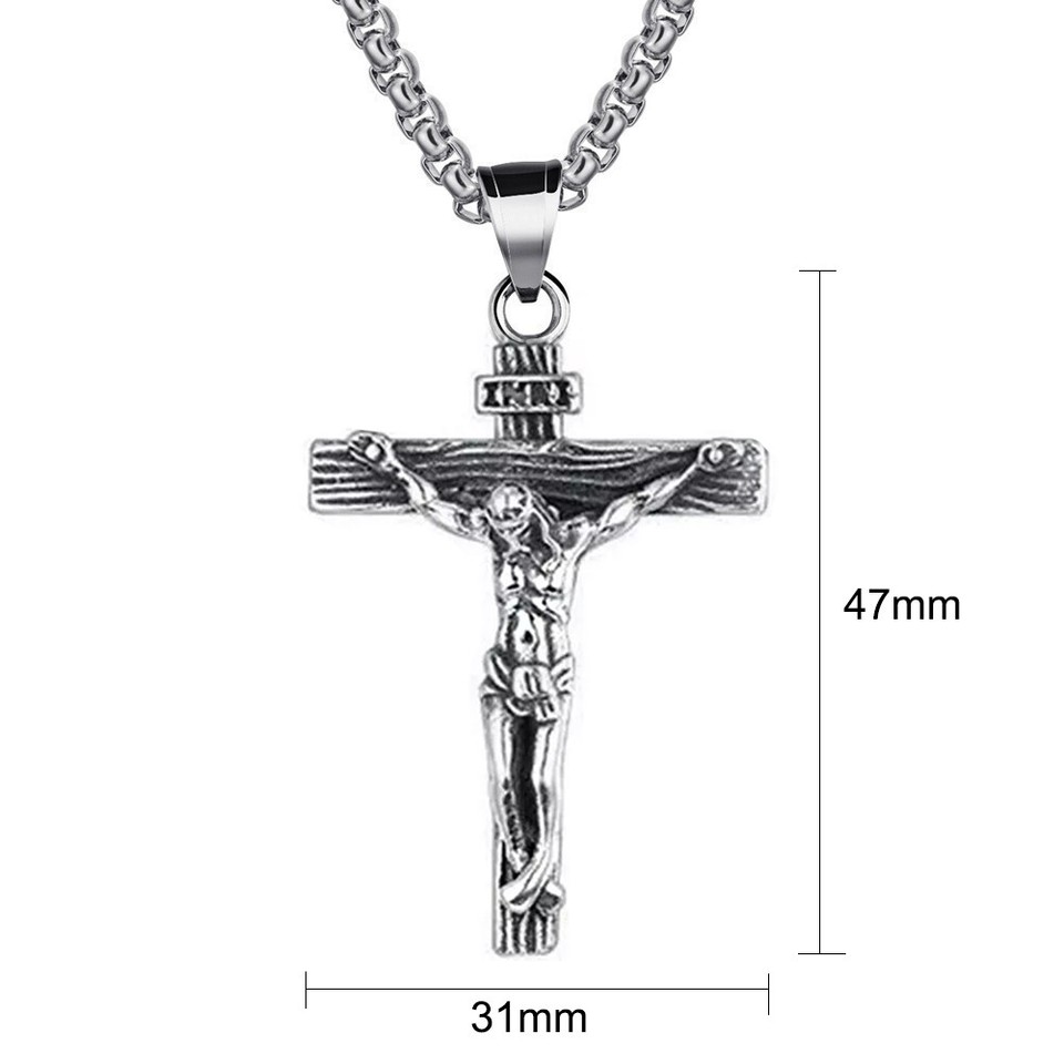 Men Stainless Steel Jesus Christ Crucifix Cross Pendant Chain Necklace ...
