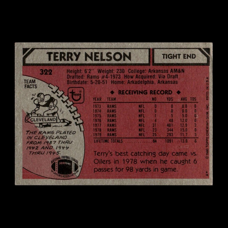 Terry Nelson 1980 Topps Los Angeles Rams #322 Vintage Football! | eBay