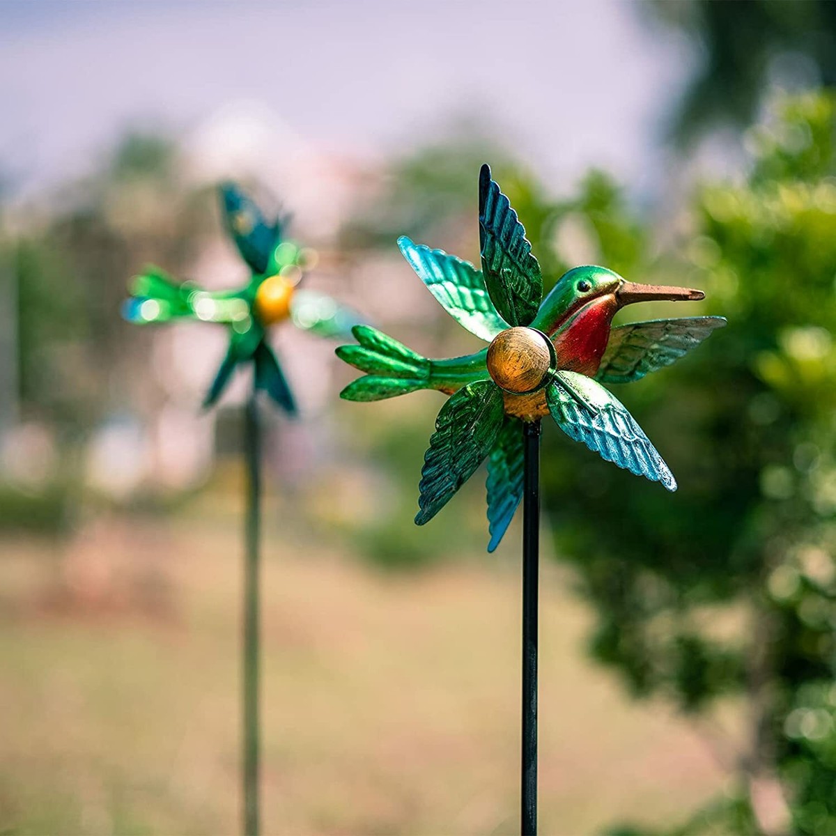 Hummingbird Stake Yard Ornament Metal Bird Stakes Hummingbird And
