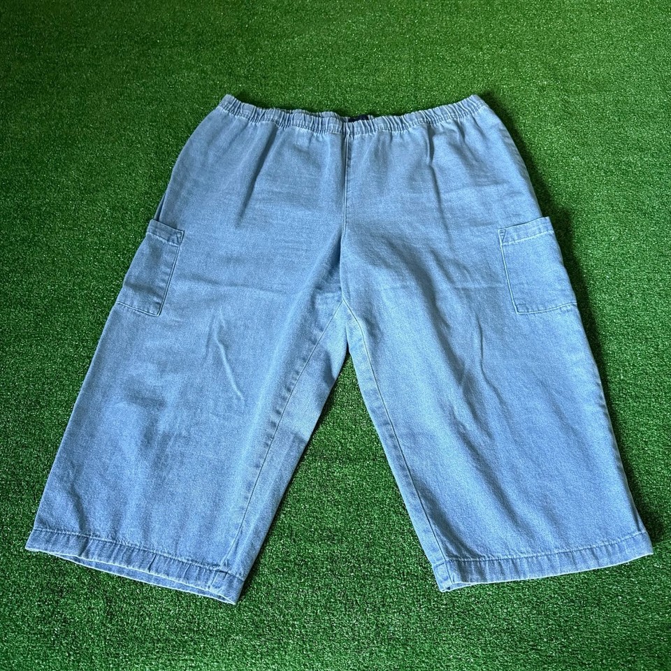 Basic Editions Plus Size XXL Blue Denim Capri Pants Elastic Waist Cargo ...