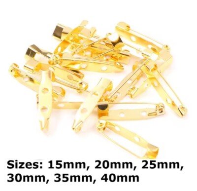 STEEL BROOCH BACK PINS GOLD PLATE 15mm 20mm 25mm 30mm 35mm 40mm BAR PIN ...