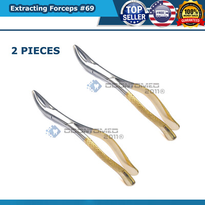 2 PCS Extracting Forceps #69 Gold Handle Surgical Dental Instrument ...