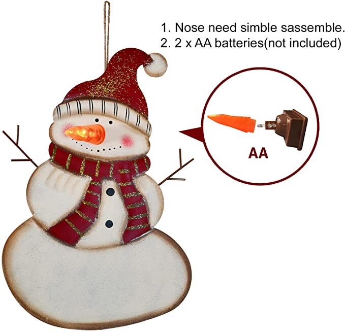 Snowman Sign Hanging Christmas Wall Decoration with LED Blinking Nose ...