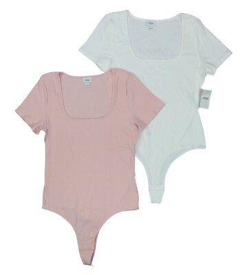 Jenni Intimates 2-Pack Ribbed Knit Square Neck Women's Thong Bodysuits ...