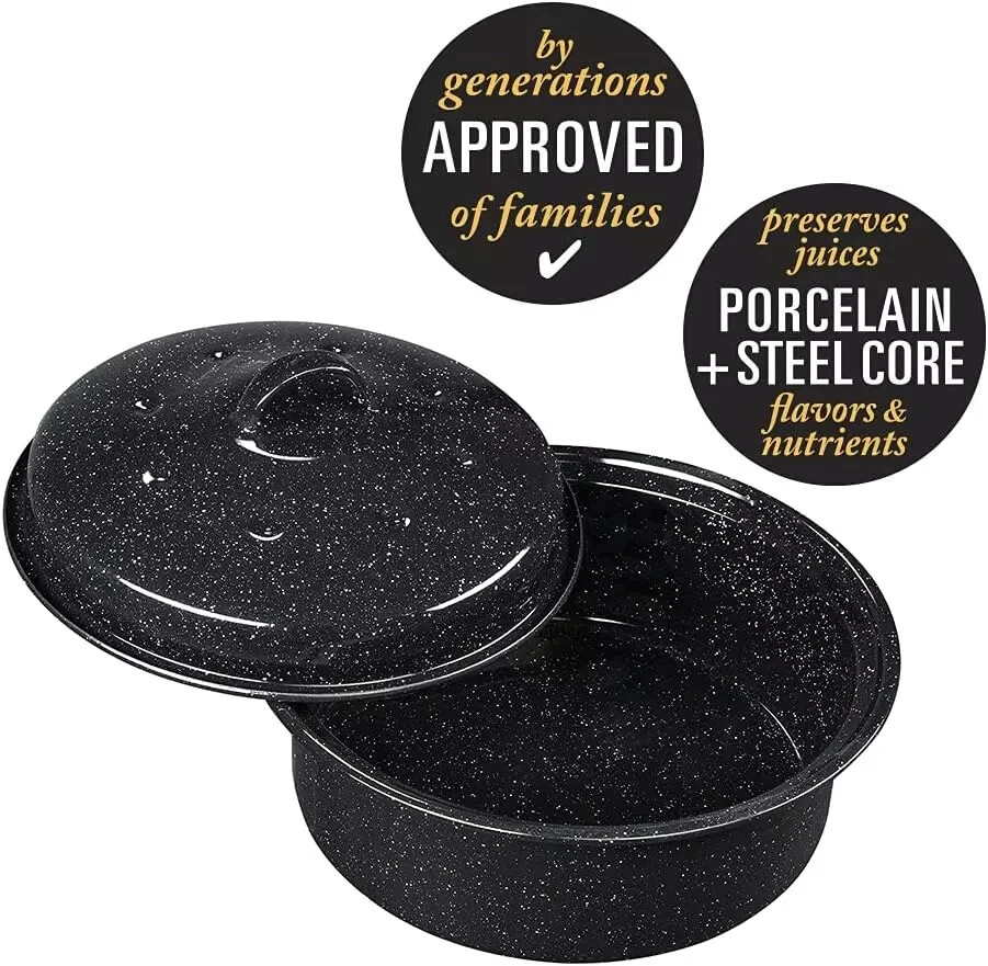 Granite Ware 3 lb. Capacity Covered Round Roaster, Speckled Black ...