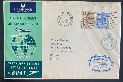 1952 London England First Flight Airmail Cover FFC To Cairo Egypt BOAC ...