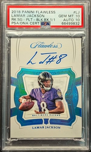 LAMAR JACKSON 1/1 Rookie Auto 2018 Flawless Platinum Foil PSA 10/10 Gem ...
